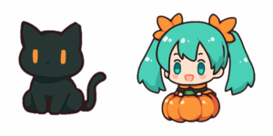 Halloween Miku in Pumpkin & Black Cat Cursor - Sweezy Cursors
