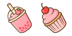 Pinky Boba Tea & Cupcake Cursor - Sweezy Custom Cursors