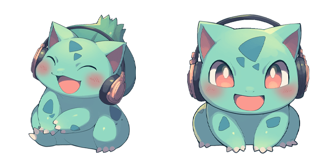 Pokemon Bulbasaur in Headphones Cursor - Sweezy Custom Cursors