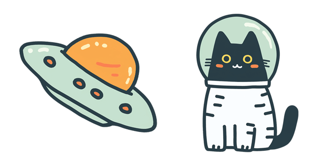 Space Astronaut Cat & Ufo Spaceship Cursor - Sweezy Custom Cursors