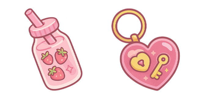 Strawberry Milk & Heart Keychain Cursor - Sweezy Custom Cursors