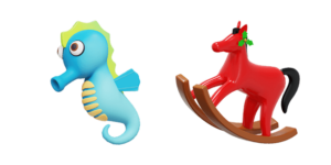 Cute Seahorse & Red Wooden Horse 3D Cursor - Sweezy Custom Cursors