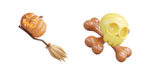 Pumpkin Riding Broom & Skull and Bones 3D Cursor - Sweezy Custom Cursors